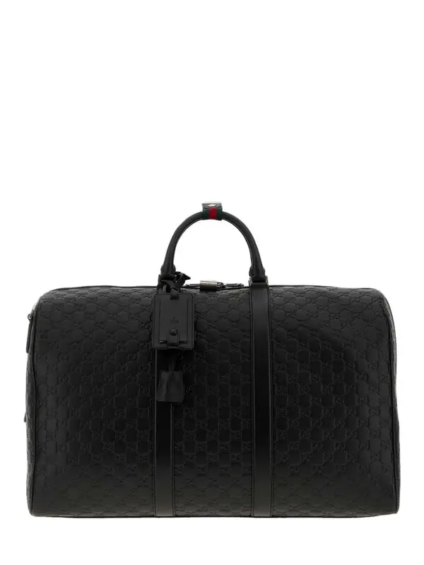 Gucci Gg Emblem Travel Bag In Leather With Embossed Gg Monogram - Black