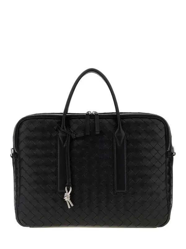Bottega Veneta Getaway Intrecciato Calfskin Briefcase With Knot Charm Detail - Black