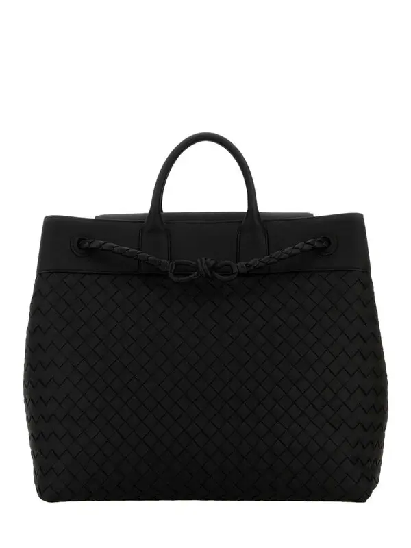 Bottega Veneta Andiamo Bag In Deer Leather With Intrecciato Weave - Black