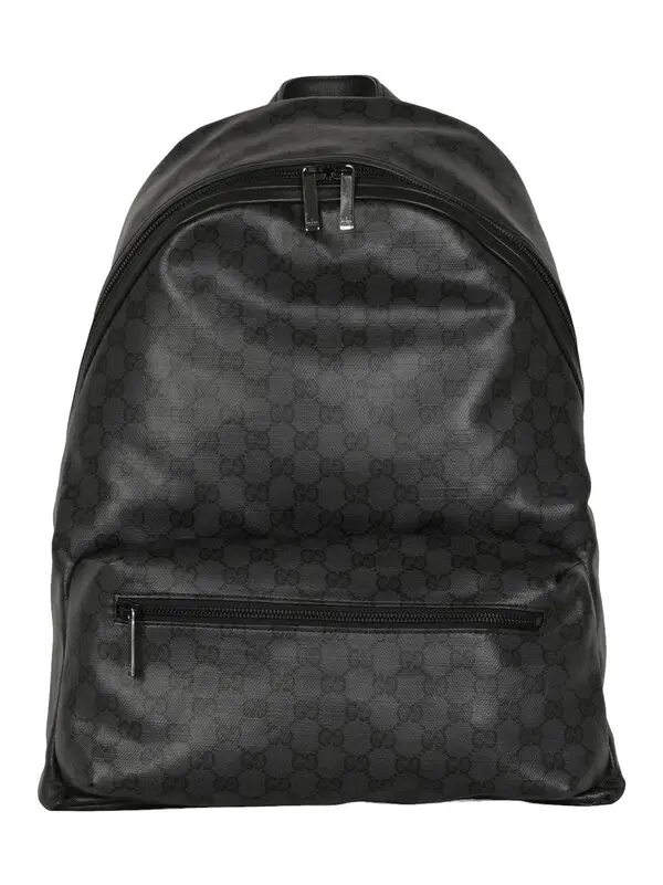 Gucci Gg Monogram Coated Cotton Backpack With Adjustable Shoulder Straps - Black
