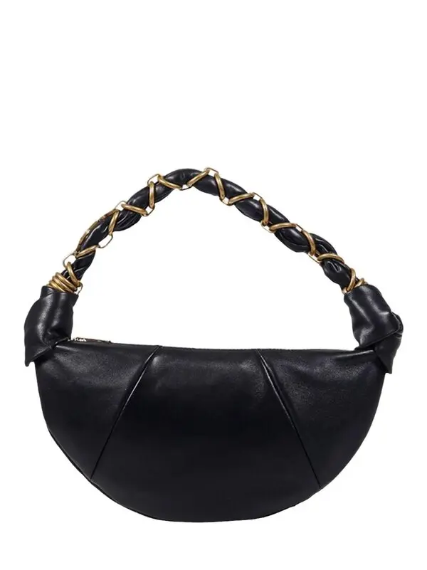 Saint Laurent Amalia Lambskin Hobo Bag With Woven Handle - Black