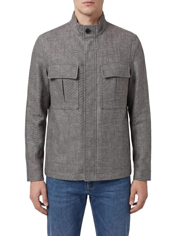 Zegna Lightweight Linen And Cashmere Jacket With High Neck And Concealed Closure - Black