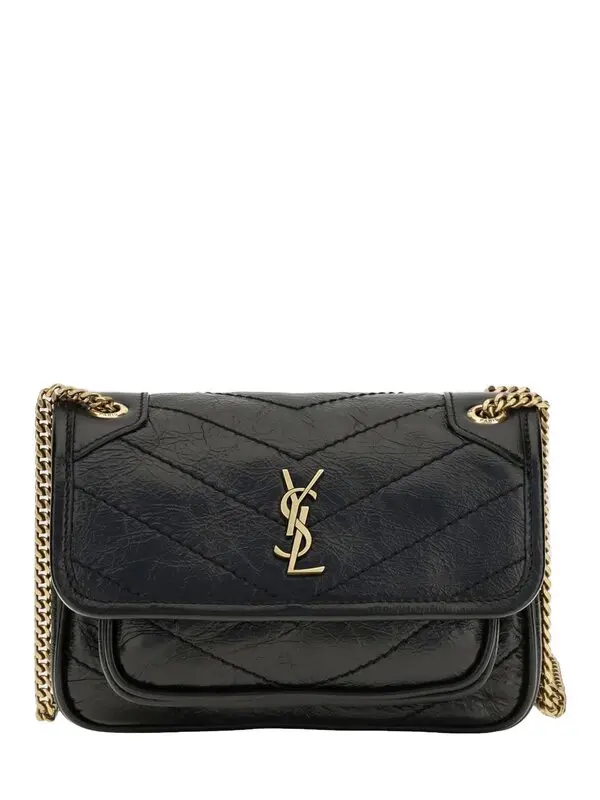 Saint Laurent Niki Mini Bag In Quilted Calf Leather With Monogram - Black