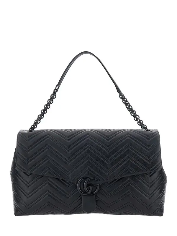 Gucci Large Gg Marmont Quilted Nappa Shoulder Bag By - Black