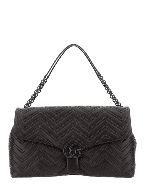 Gucci Large Gg Marmont Black Quilted Nappa Shoulder Bag By - Brown