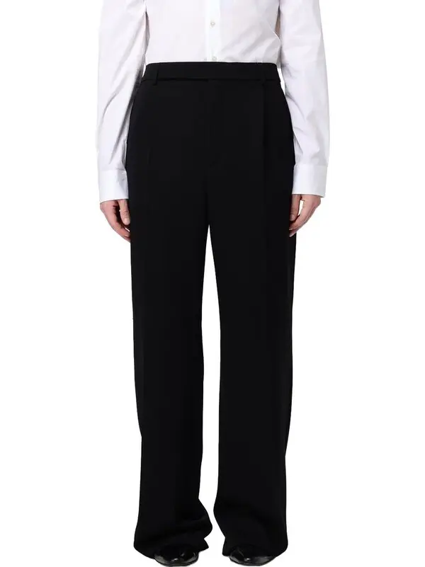 Saint Laurent Wide-leg Wool Tailored Trousers With A Mid-rise Waist - Black