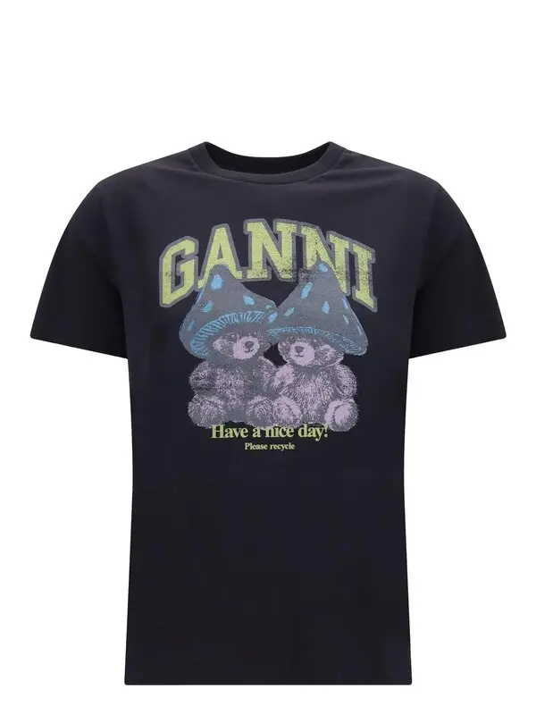 GANNI Mushroom Teddy Cotton T-shirt - Gray