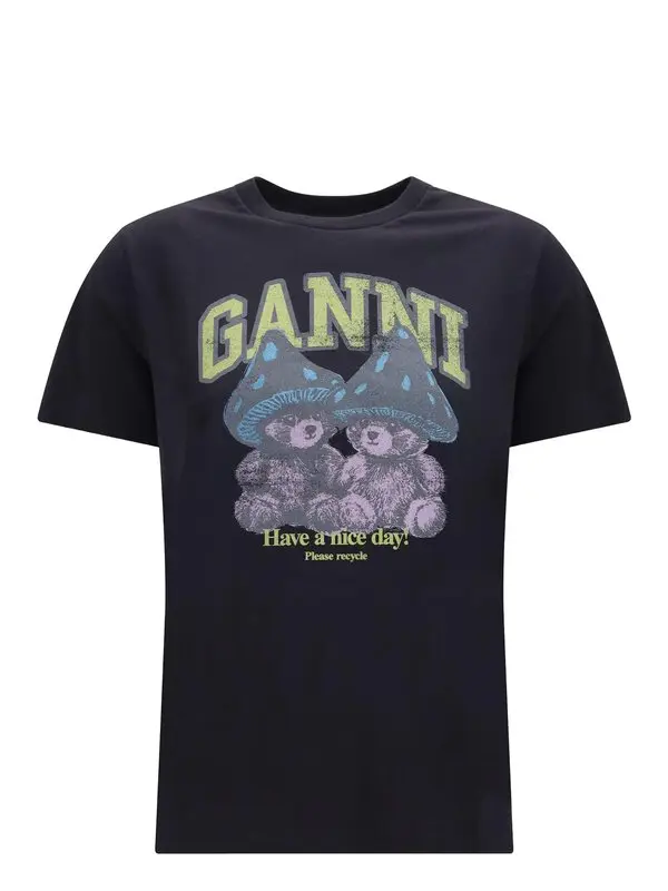 GANNI Mushroom Teddy Cotton T-shirt - Gray