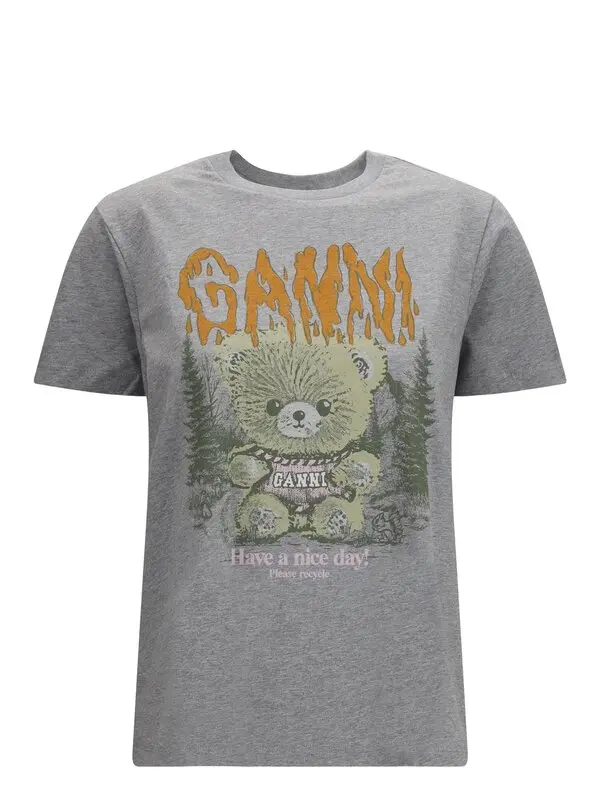 GANNI Teddy Forest Cotton T-shirt - Gray