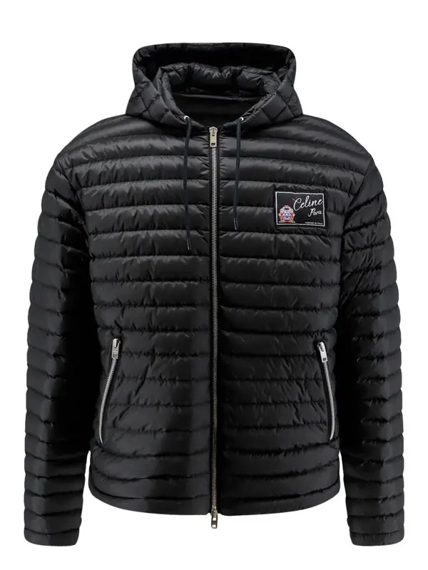 Celine Hooded Quilted Down Jacket - Black
