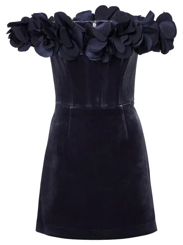 Rebecca Vallance Charles Floral-appliqué Velvet Minidress - Blue