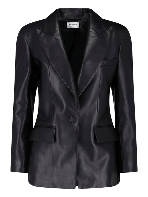 Balmain Lambskin Leather Blazer - Black