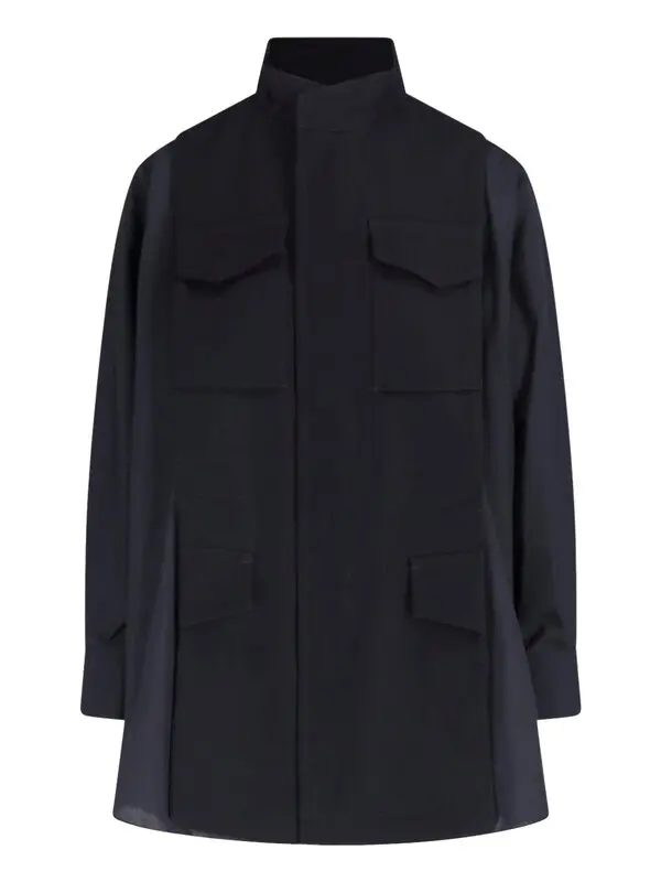 Sacai Maxi Shirt In Satin Crepe - Black