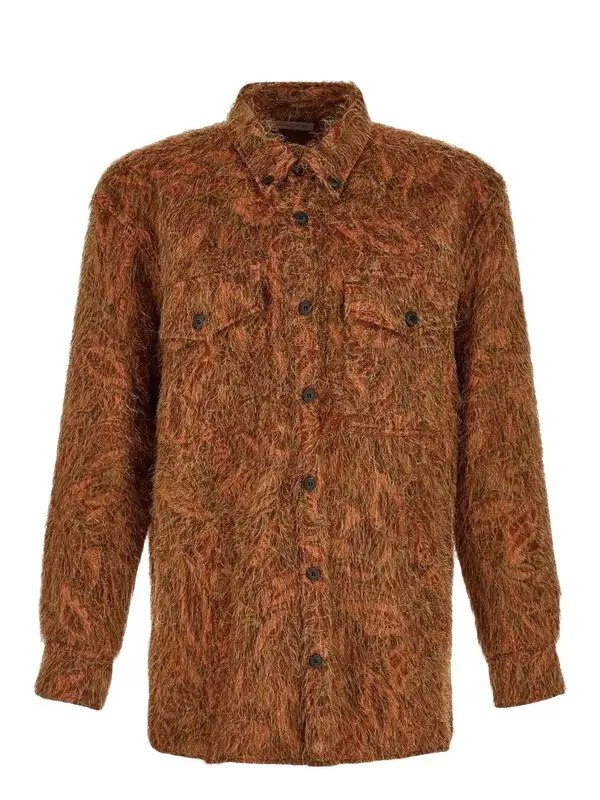 Dries Van Noten Shaggy Jacquard Shirt With Fringe - Red