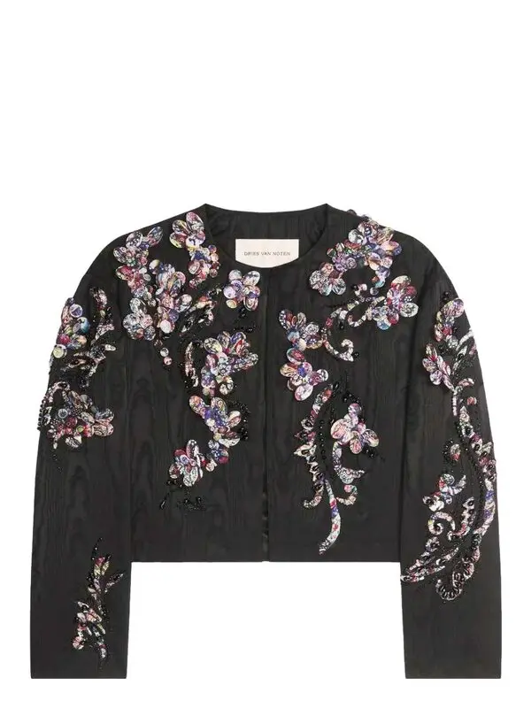 Dries Van Noten Embroidered Moiré Jacket - Black