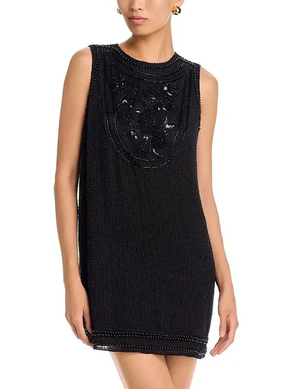 Aqua Beaded Mini Shift Dress Exclusive - Black/black