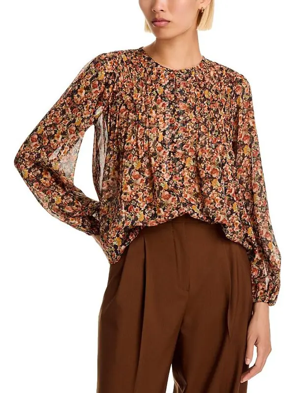 Aqua Ditsy Floral Button Front Top Exclusive - Black Multi