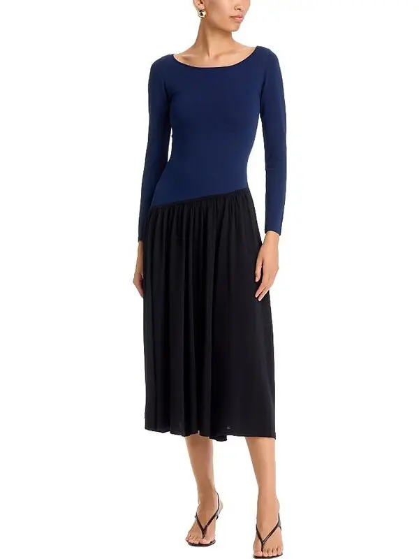 Aqua Fully Fashion Contrast Long Sleeve Midi Dress Exclusive - Navy/black