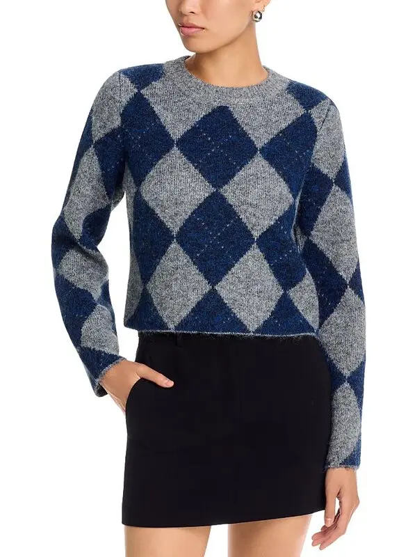 Aqua Argyle Crewneck Long Sleeve Sweater Exclusive - Heather Grey/navy