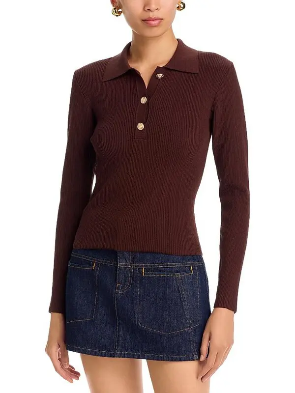 Aqua Gold Button Polo Sweater Exclusive - Chocolate