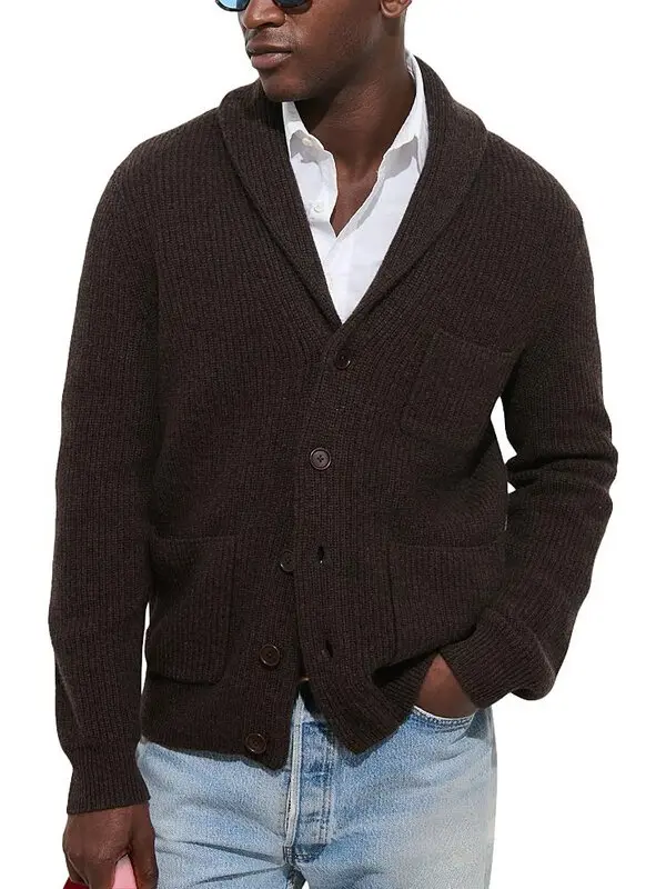 ALEX MILL Wallace Relaxed Fit Washed Cashmere Cardigan - Espresso
