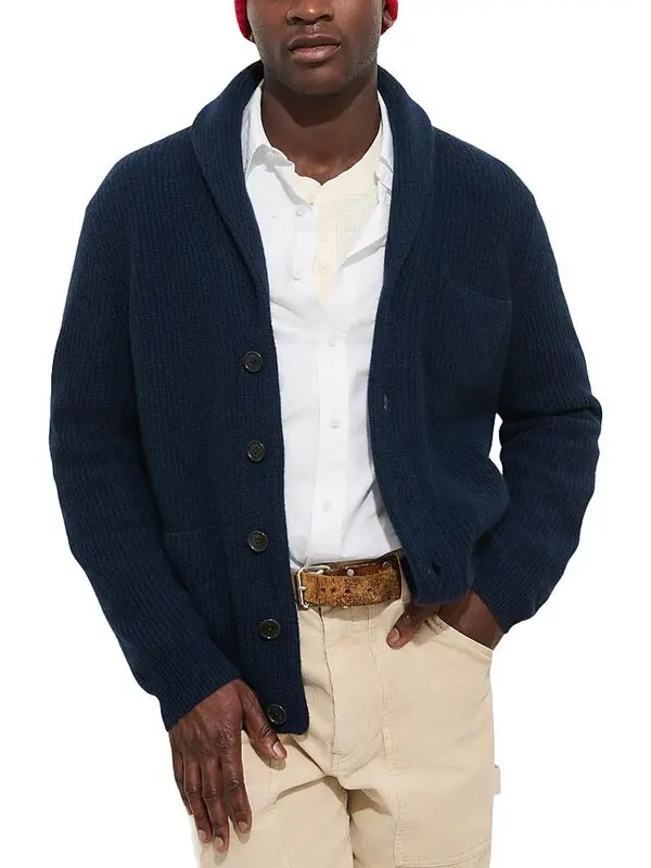 ALEX MILL Wallace Relaxed Fit Washed Cashmere Cardigan - Navy
