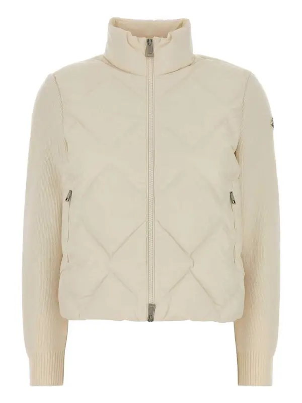 Moncler Ivory Knit And Polyester Cardigan - White