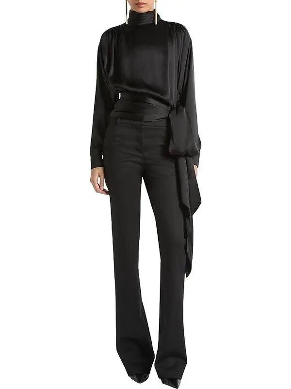 Balmain Silk Satin Blouse With Tie Detail - Black