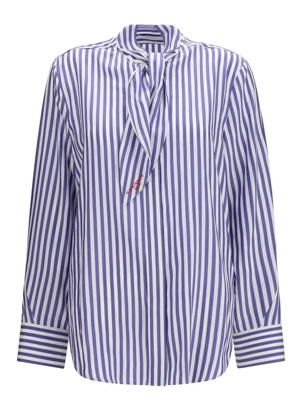 Givenchy Silk Striped Cocoon Shirt With Bow - Blue