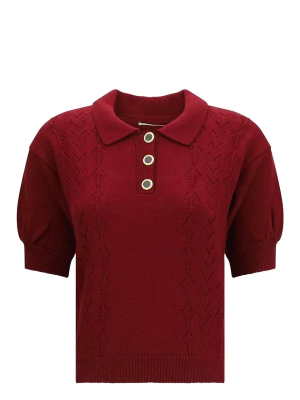Alessandra Rich Merino Wool Polo Shirt With Buttons - Multicolor