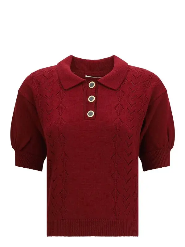 Alessandra Rich Merino Wool Polo Shirt With Buttons - Multicolor