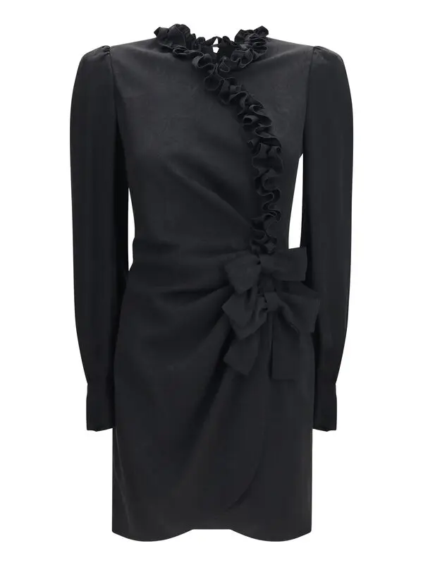 Alessandra Rich Silk Jacquard Mini Dress With Ruffles - Black