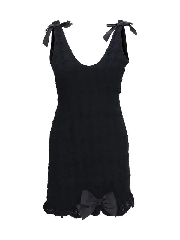 Alessandra Rich Checked Bouclé Tweed Mni Dress With Bows - Black