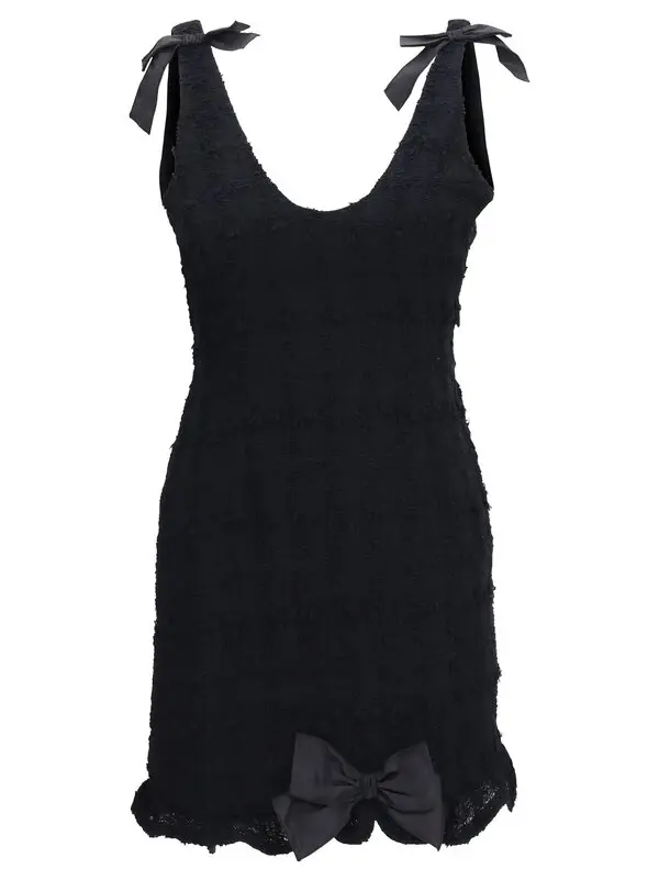 Alessandra Rich Checked Bouclé Tweed Mni Dress With Bows - Black