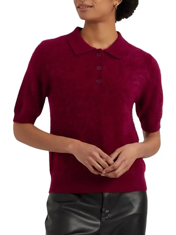 Chinti & Parker Brushed Cashmere Polo Tee - Cherry
