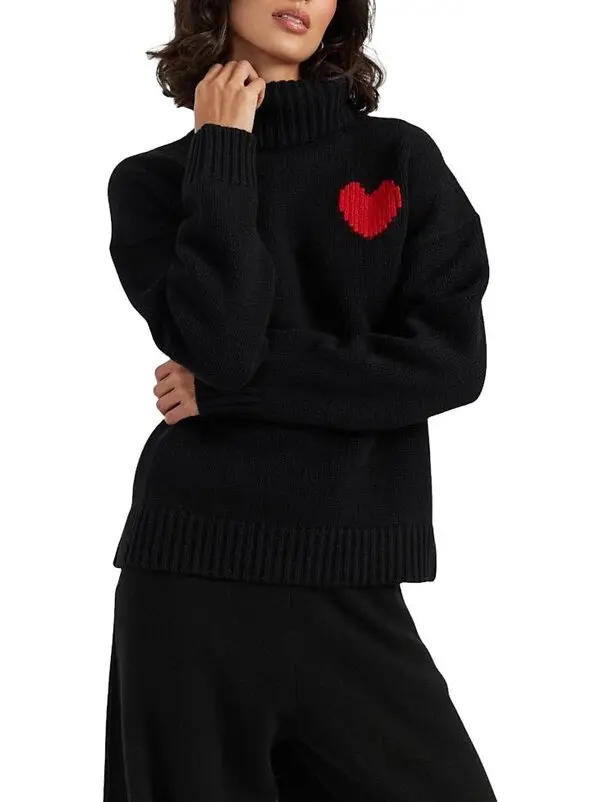 Chinti & Parker Merino Heart Rollneck Sweater - Black