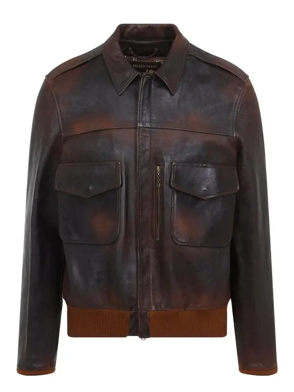 GOLDEN GOOSE Leather Bomber Jacket - Brown
