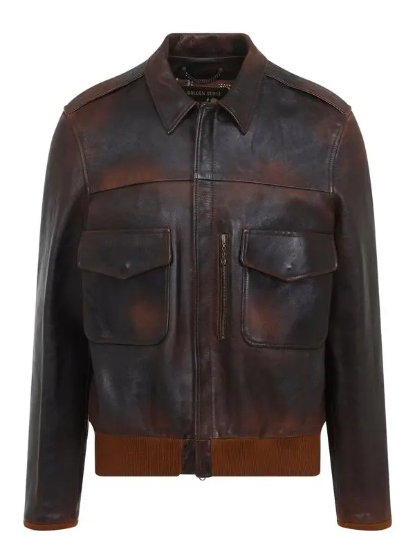 GOLDEN GOOSE Leather Bomber Jacket - Brown