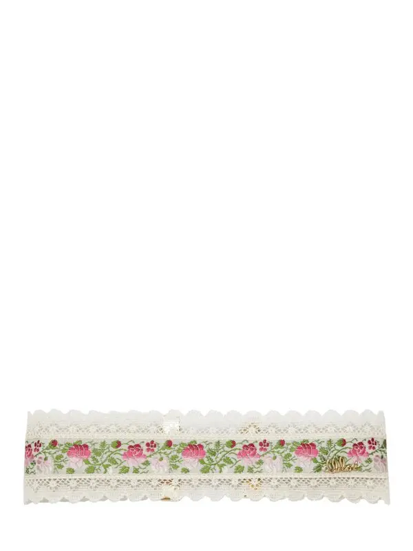 Chloé Choker Necklace In Lace And Floral Jacquard Ribbon - Pink