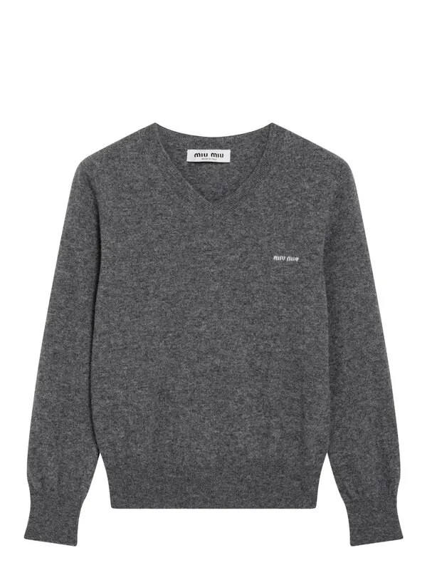 Miu Miu Slate V-neck Sweater In Wool - Gray
