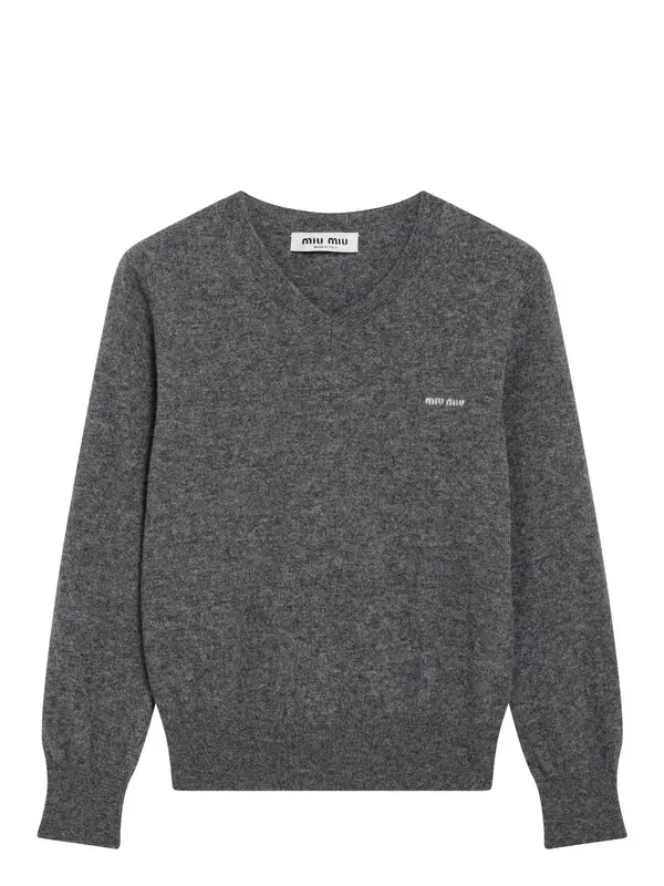 Miu Miu Slate V-neck Sweater In Wool - Gray