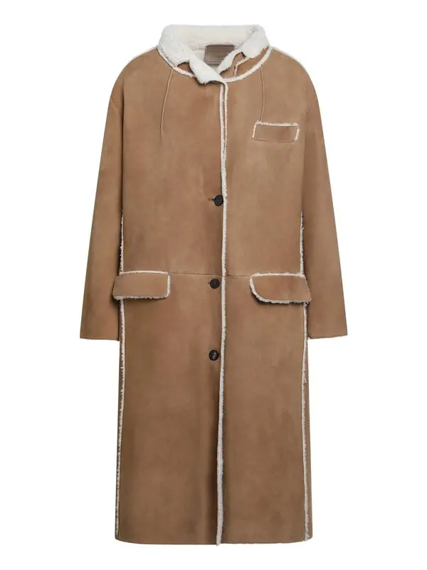 Prada Camel Shearling Coat - Cream