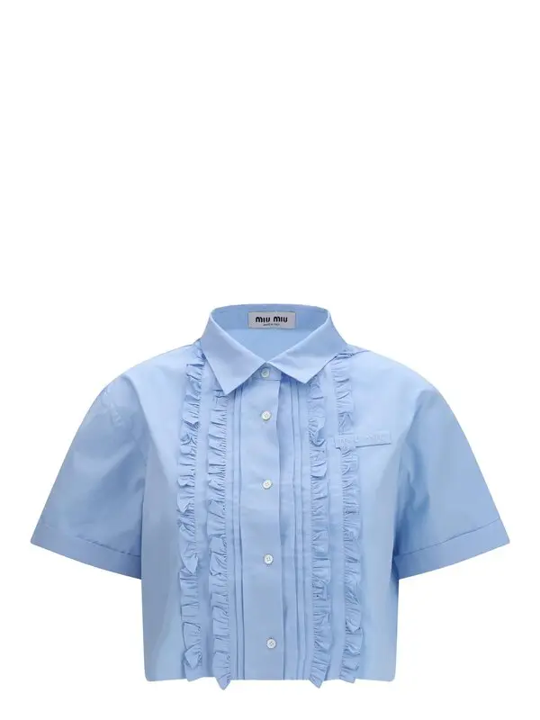 Miu Miu Poplin Shirt With Ruffle Details - Blue
