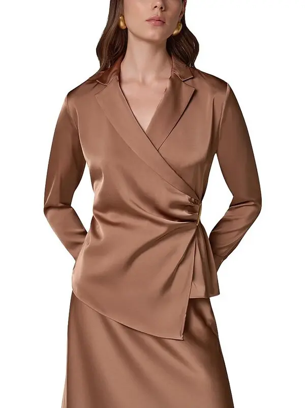 Donna Karan New York Hardware Trim Faux Wrap Blouse - Camel