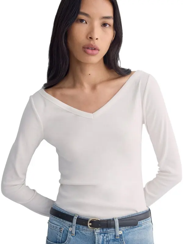 Everlane Retrosoft Cotton Wide V-neck Top - Bone