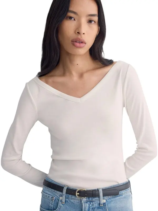 Everlane Retrosoft Cotton Wide V-neck Top - Bone
