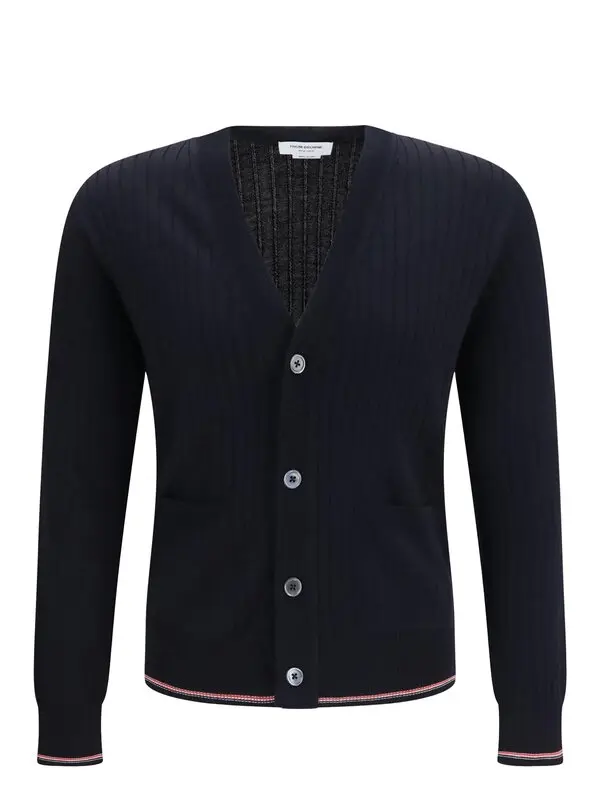 Thom Browne Ribbed Merino Wool Cardigan - Blue