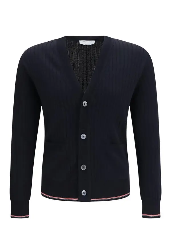 Thom Browne Ribbed Merino Wool Cardigan - Blue