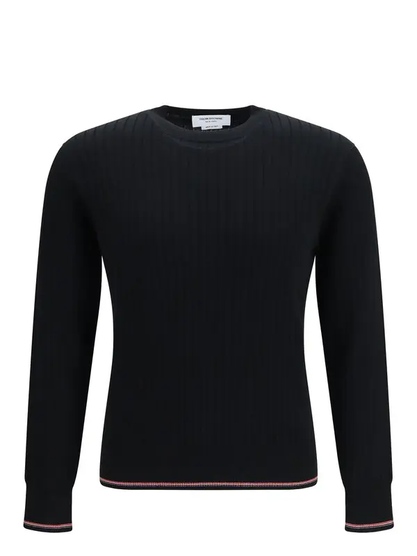 Thom Browne Crewneck Cotton Knit Sweater With 4-bar Detail - Black