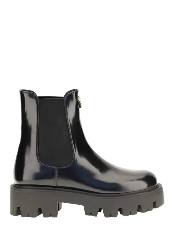 Prada Brushed Leather Ankle Boots - Black